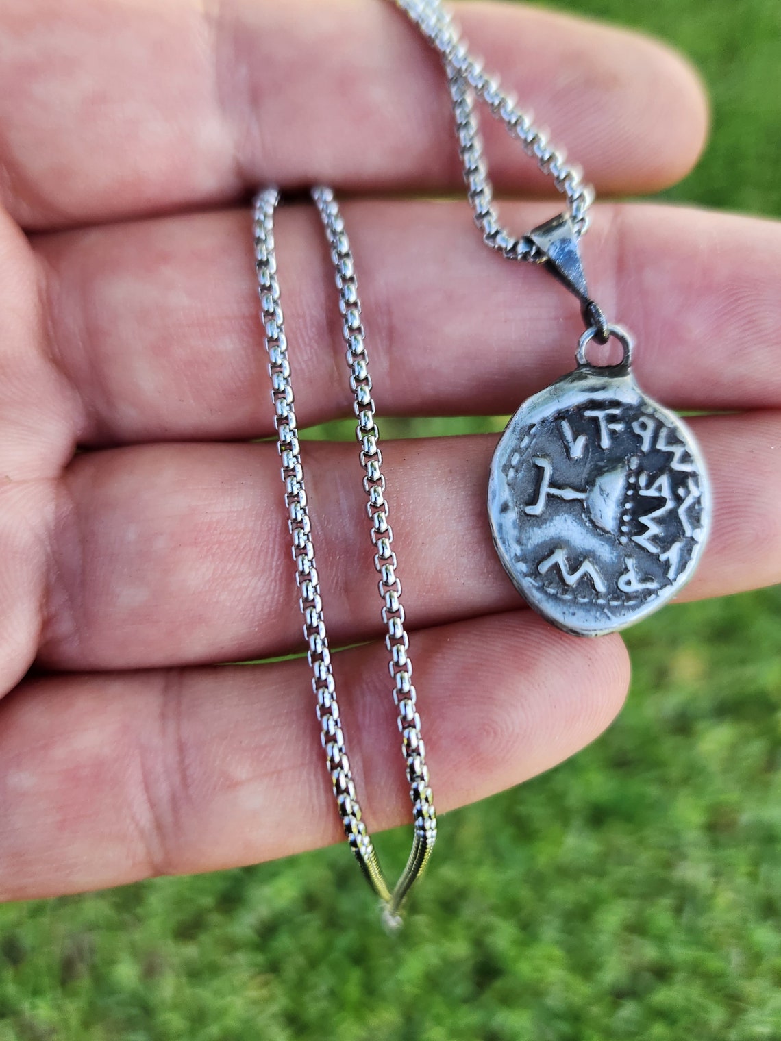 Pomegranate Reproduction Coin JEWISH Necklace Pendant Nice Hanukkah Bar ...