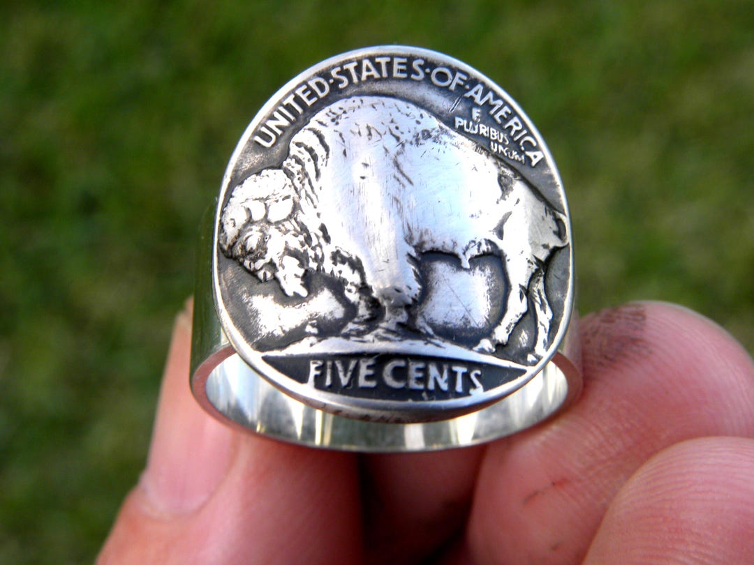 Sterling Silver Buffalo Nickel Coin Ring: Rustic Signet Ring - Etsy