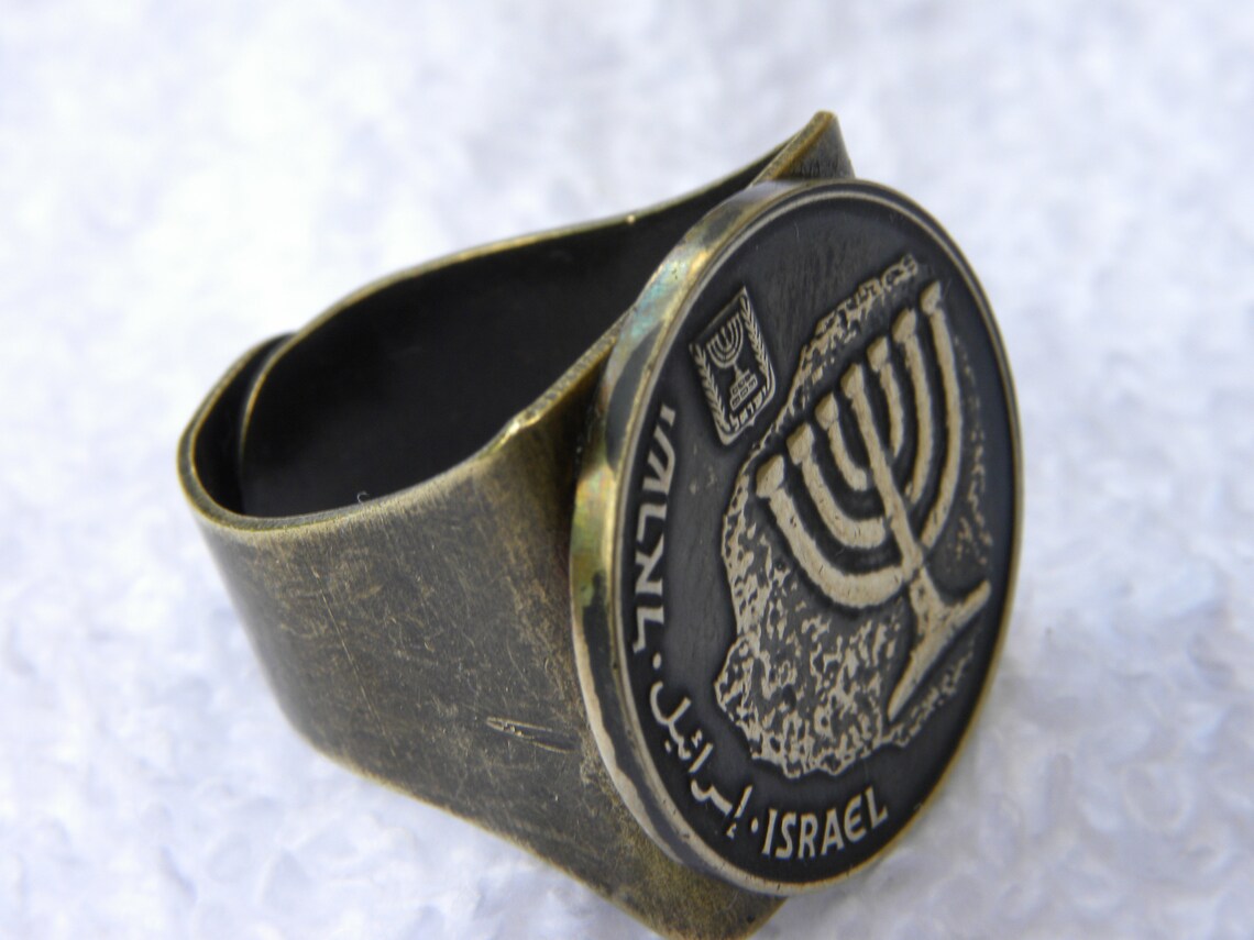 Men ring ring Hebrew Israel Menorah coin Holy land Menorah | Etsy