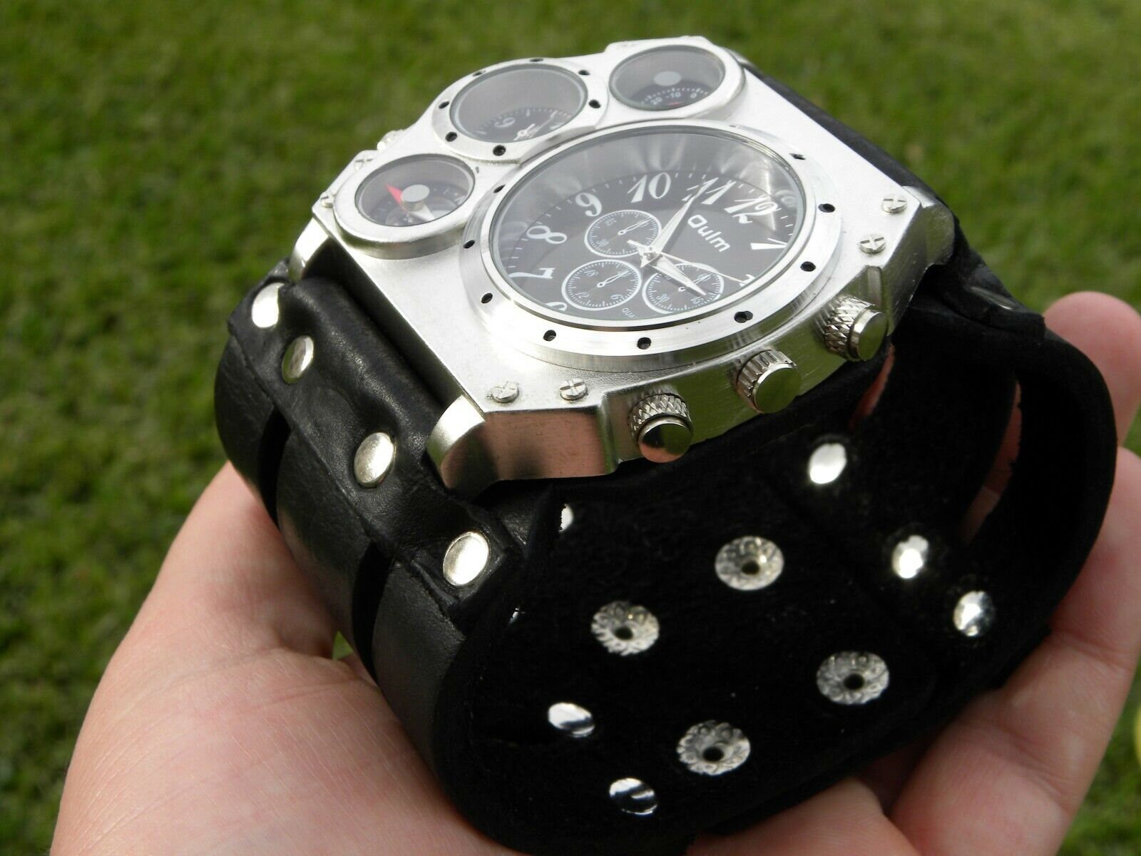 Handmade Buffalo Leather Watch Bracelet: Dual Time Steampunk Wristband ...