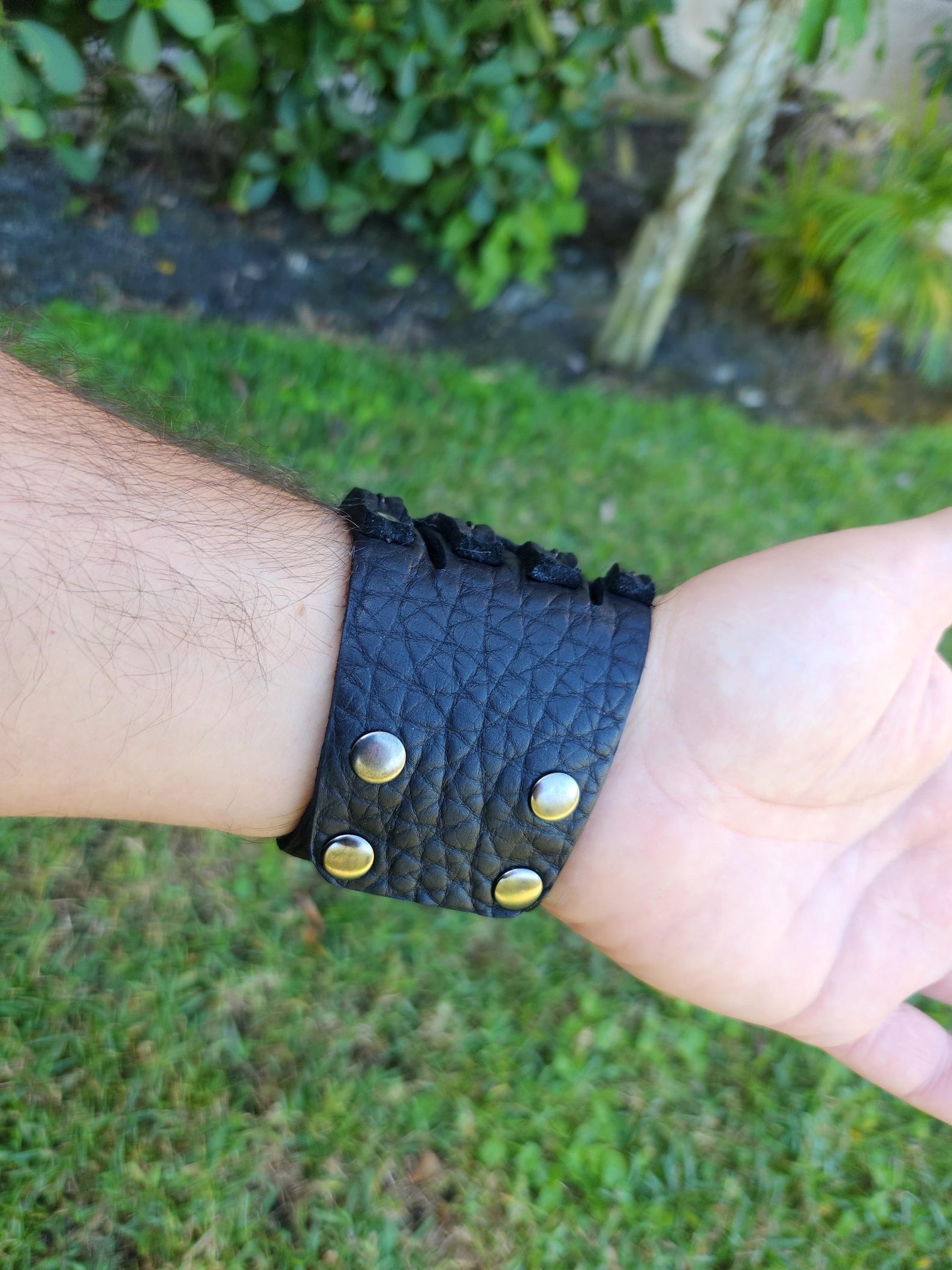 Handcrafted Buffalo Bison Leather Cuff Bracelet: Black Cross ...