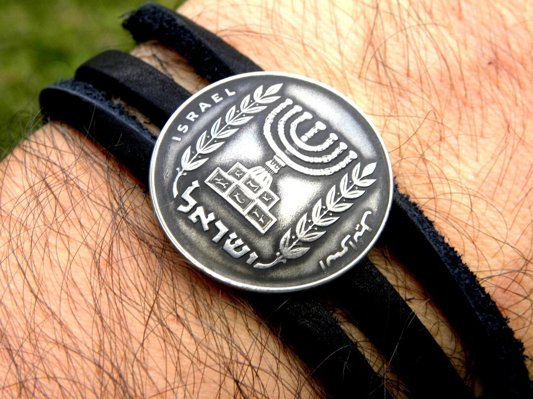 Cuff Wrap Bangle Jewish Bracelet Wristband Israel Menorah Coin Genuine ...