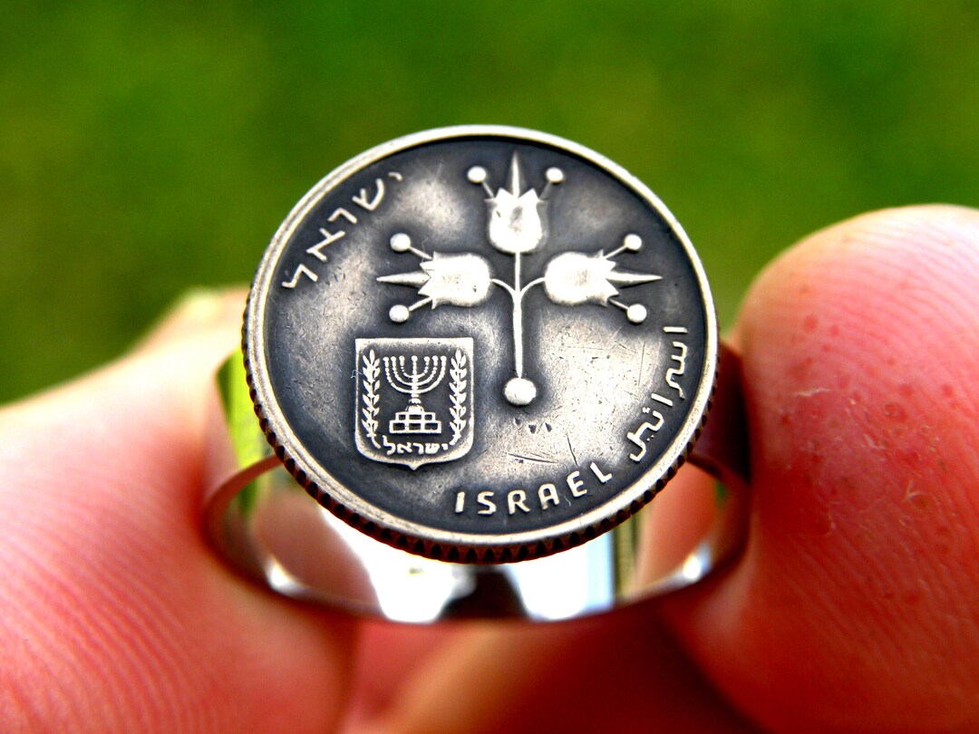 Sterling Silver Israel Coin Ring: Menorah Pomegranate Band - Etsy