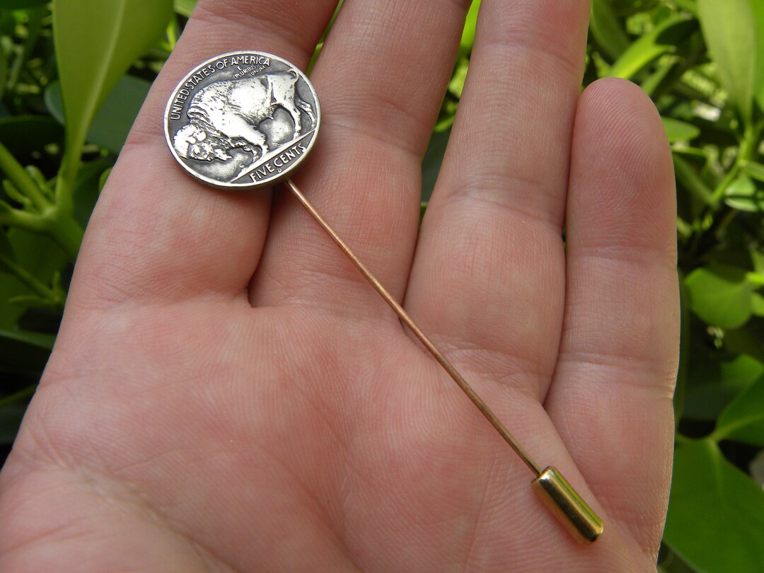 Vintage Buffalo Nickel Coin Stick Pin Brooch - Bison Fan Gift - Etsy