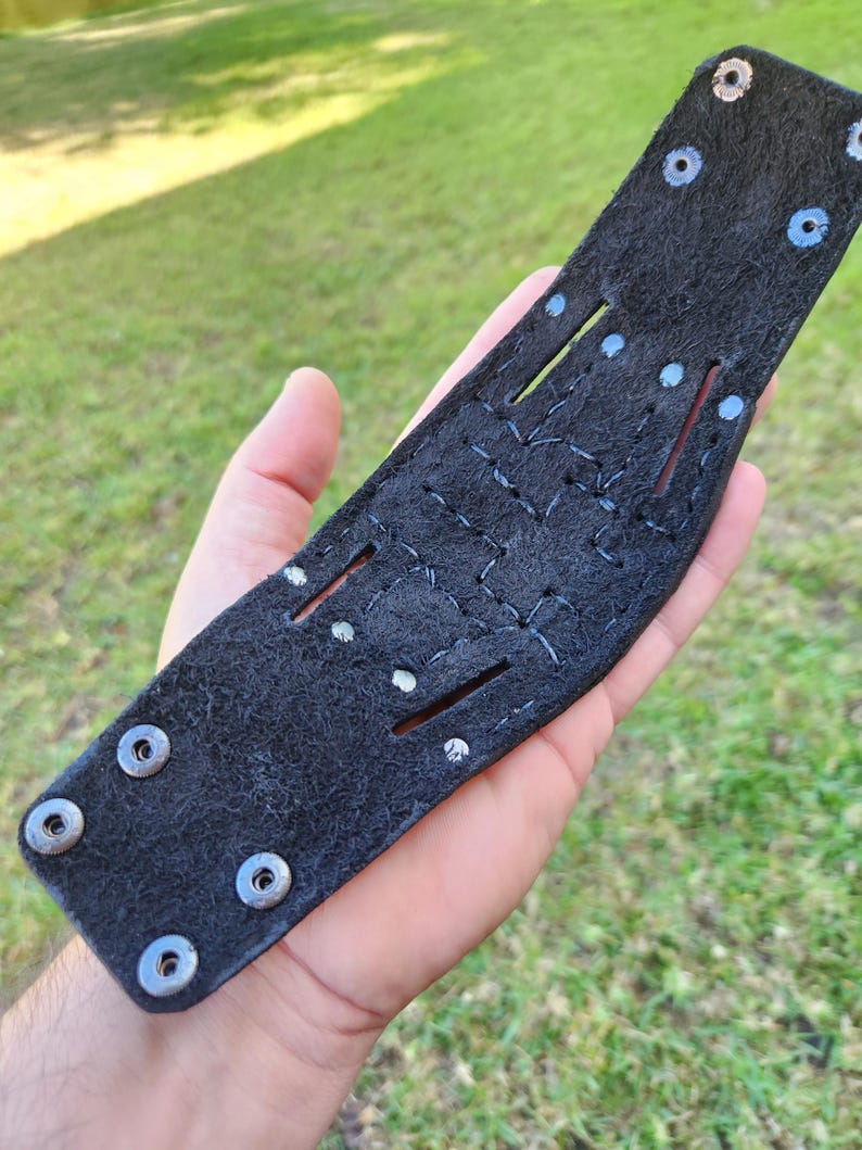 Handcrafted Buffalo Bison Leather Cuff Bracelet: Black Cross ...