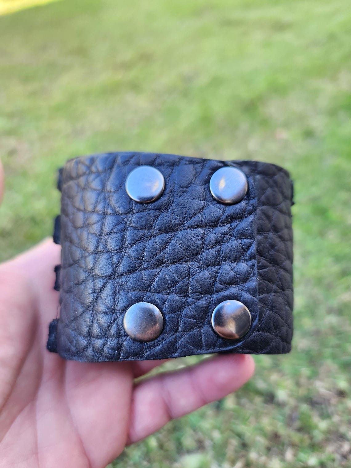 Handcrafted Buffalo Bison Leather Cuff Bracelet: Black Cross ...
