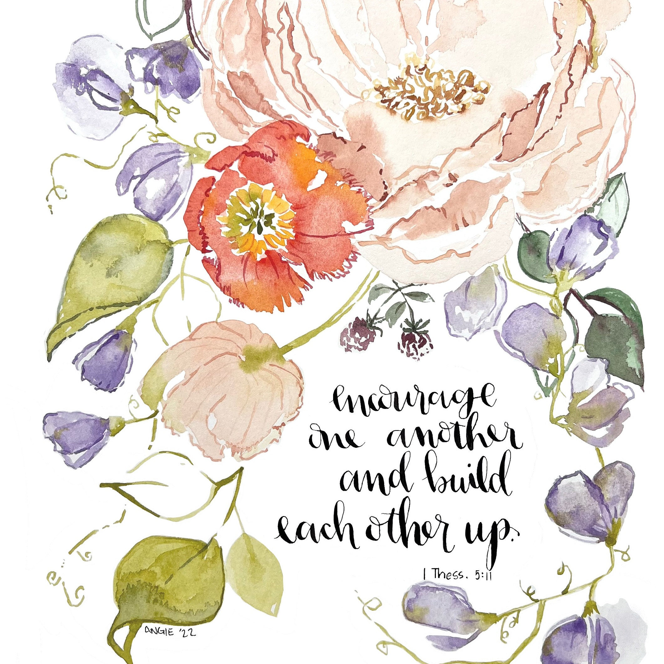 Encourage One Another: Digital Watercolor, Painting Scripture, Wall Art ...