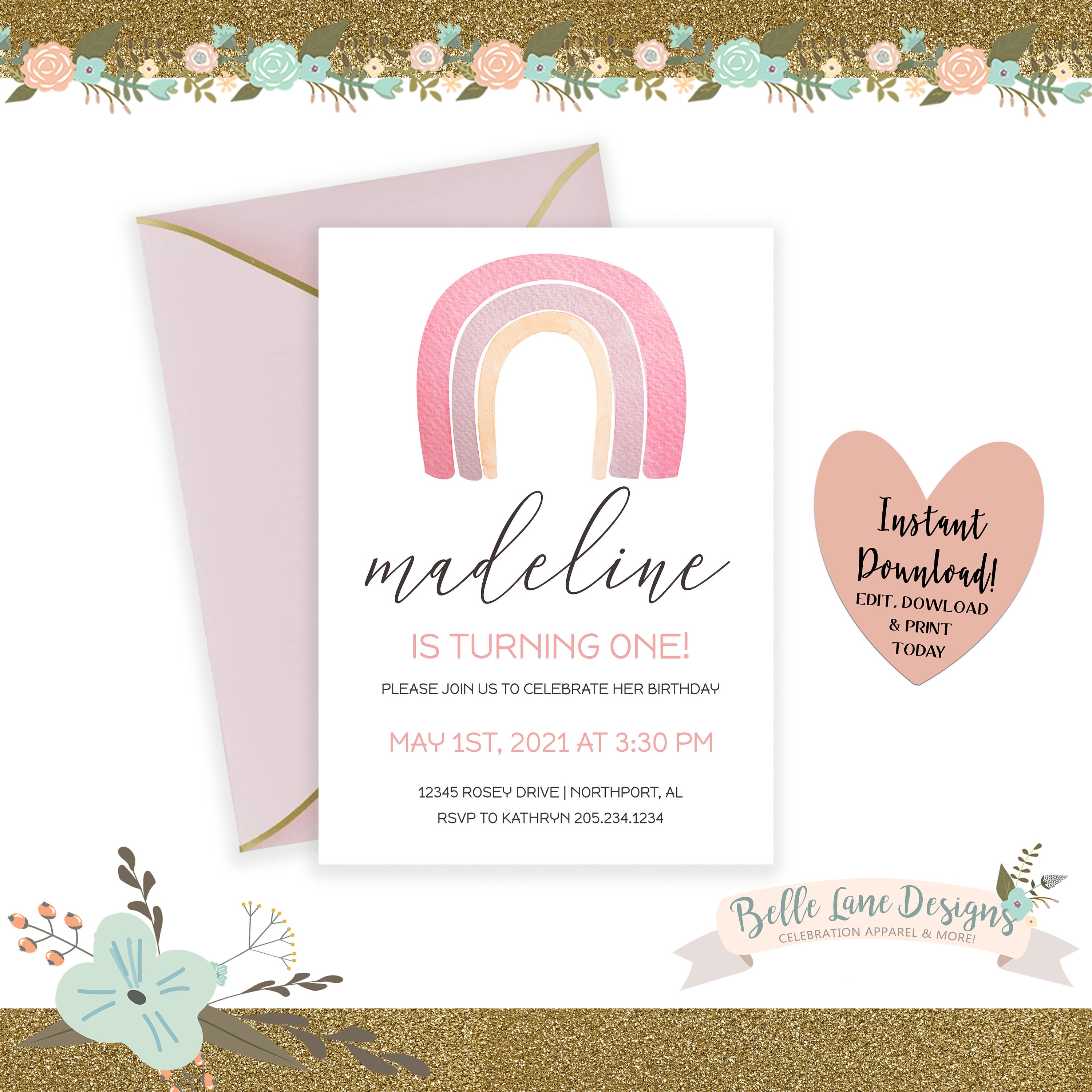 Paper & Party Supplies Templates Corjil Instant Download Rainbow ...