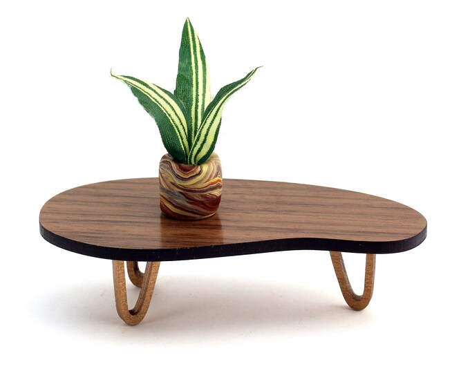 1:16 Scale Walnut Kidney Bean Table W/ Golden Hairpin Legs - Mid ...