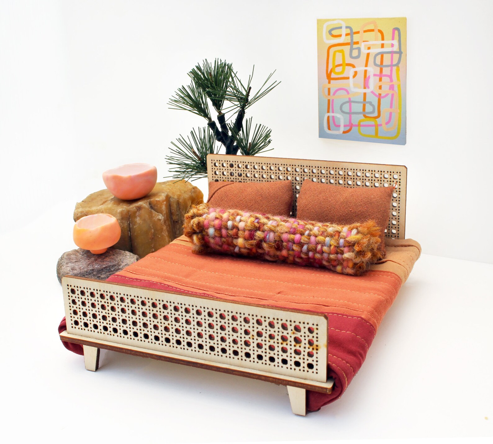 1:12 Scale Cane Bedroom Set W/ 2 Side Tables Modern - Etsy