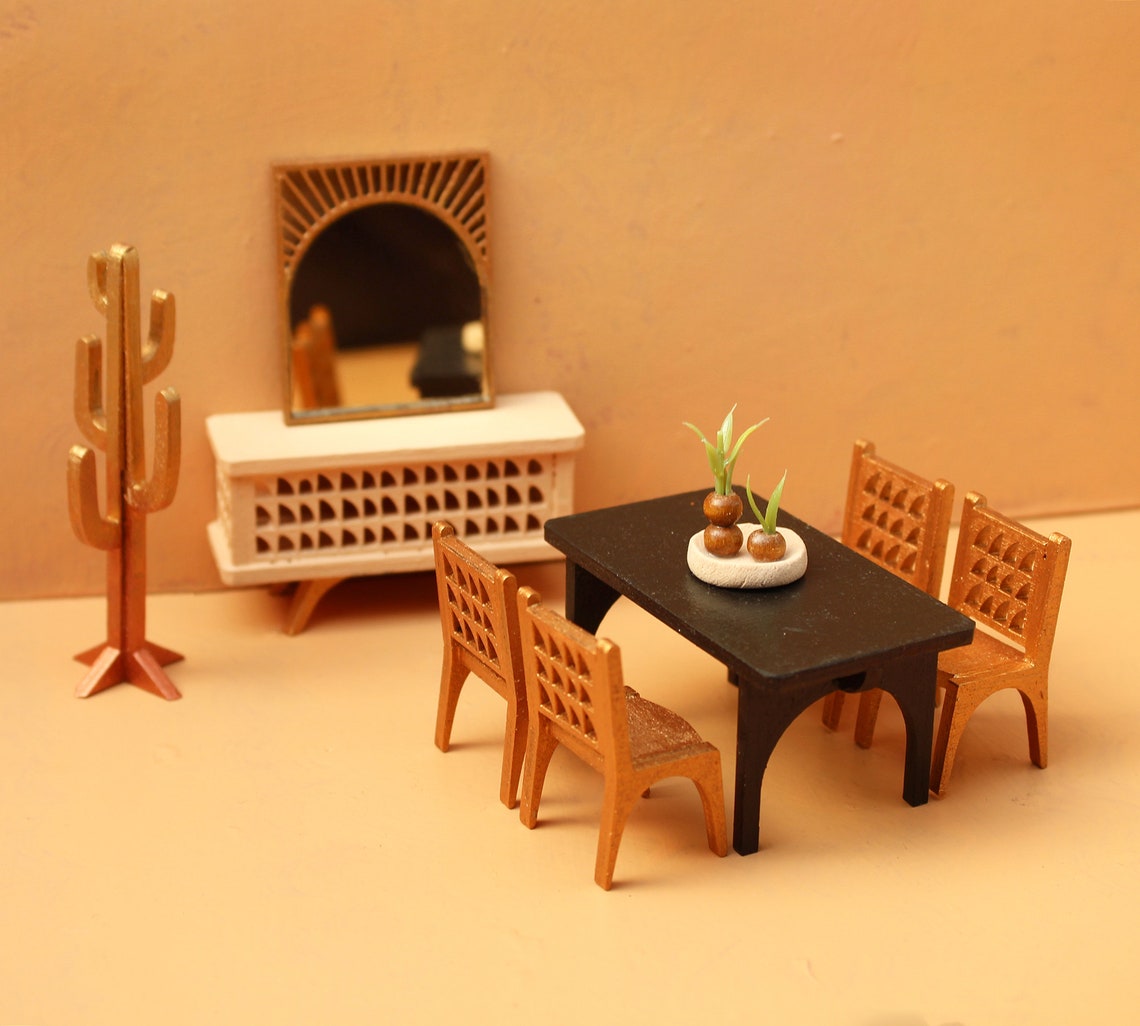 1:24 Scale Desert Modern Dining Table - Modern Dollhouse Furniture Kit ...