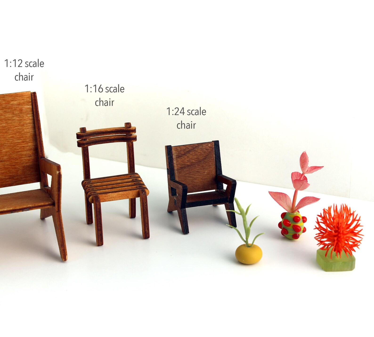 Set of 3 Miniature Houseplants Orange Dots Collection, Miniature Modern ...