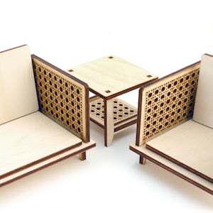 1:12 Scale Cane Bedroom Set W/ 2 Side Tables - Modern Dollhouse ...