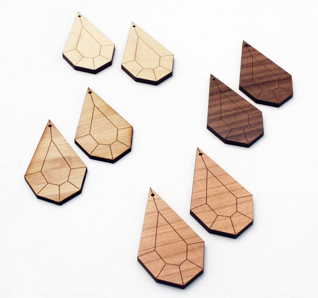 Pair of Raindrop Gem Beads - Walnut, Cherry, Maple or Bamboo - Etsy