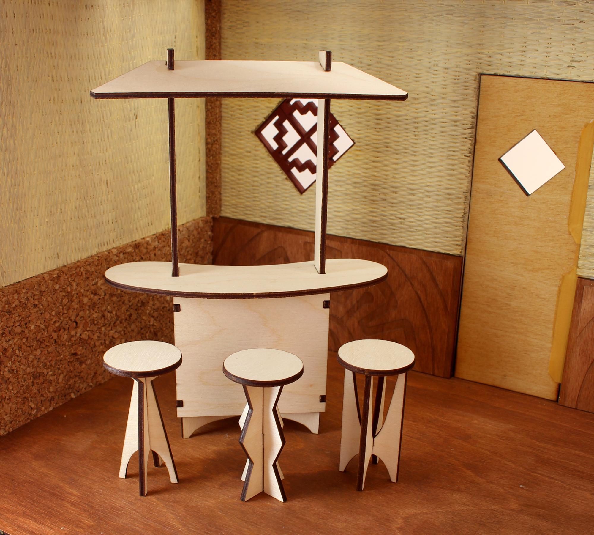 1:12 Scale Tiki Primitiva Bar Stool - Retro Tropical Dollhouse ...