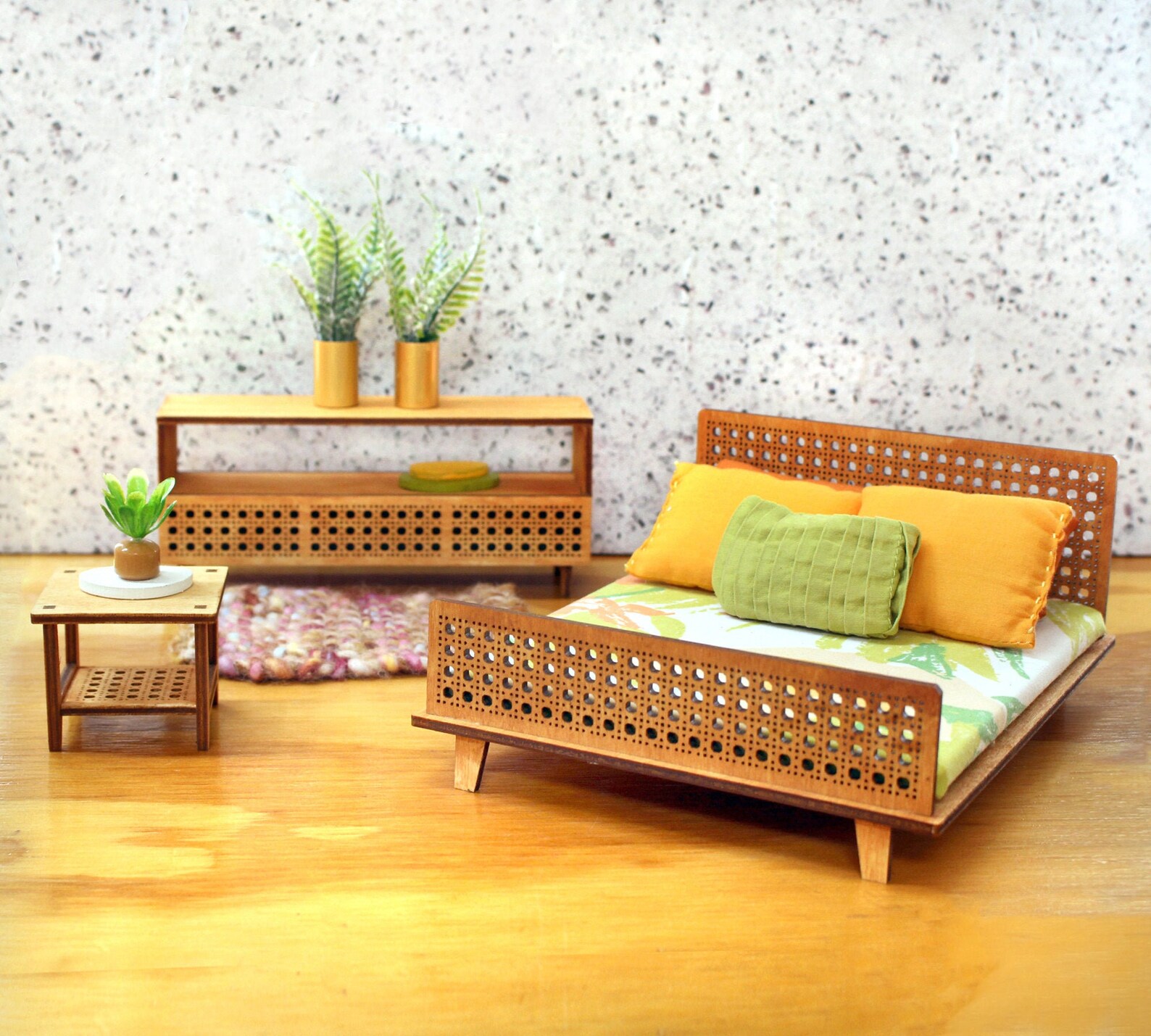 1:12 Scale Cane Bedroom Set W/ 2 Side Tables Modern - Etsy