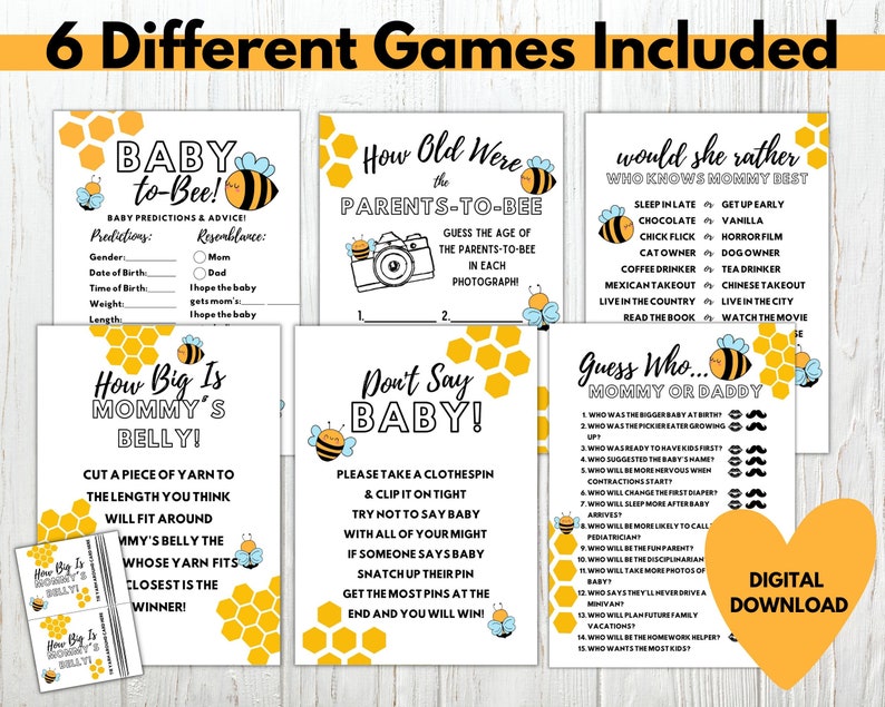 Bumble Bee Baby Shower Games Bundle, Printable Games, Digital Games ...