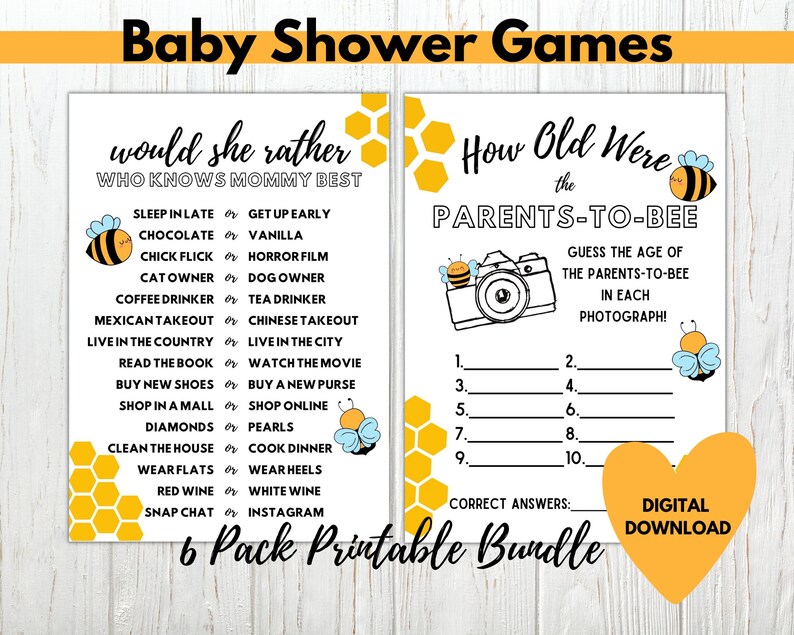 Bumble Bee Baby Shower Games Bundle, Printable Games, Digital Games ...