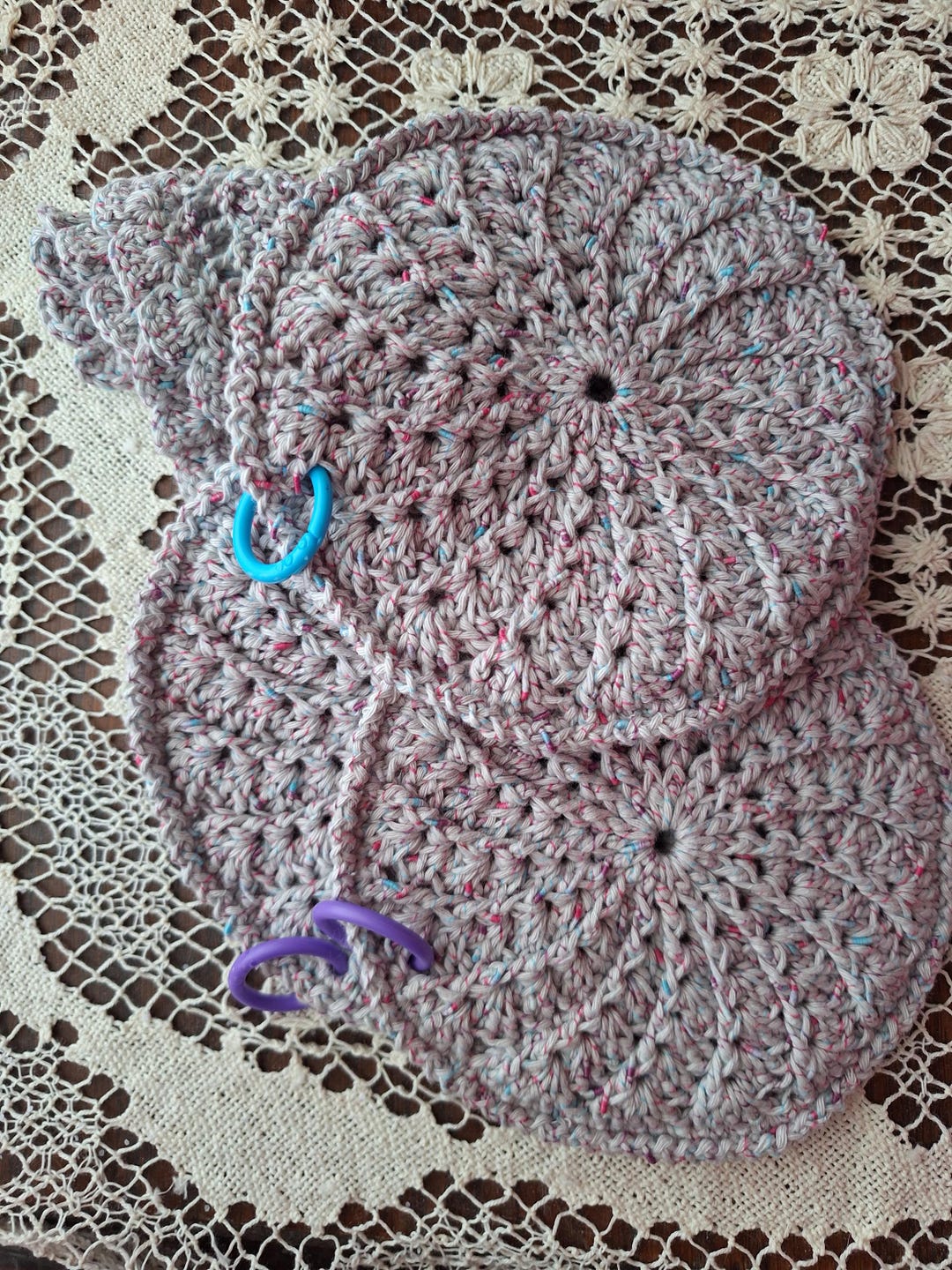 3 Crochet Potholders or Hotpads and 1 Knitted Dishcloth, Made of Mostly ...