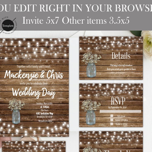 Rustic Wedding Invitation Template Country Wedding Template - Etsy