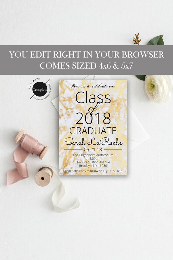 Gold Graduation Invitation Template Editable Instant | Etsy