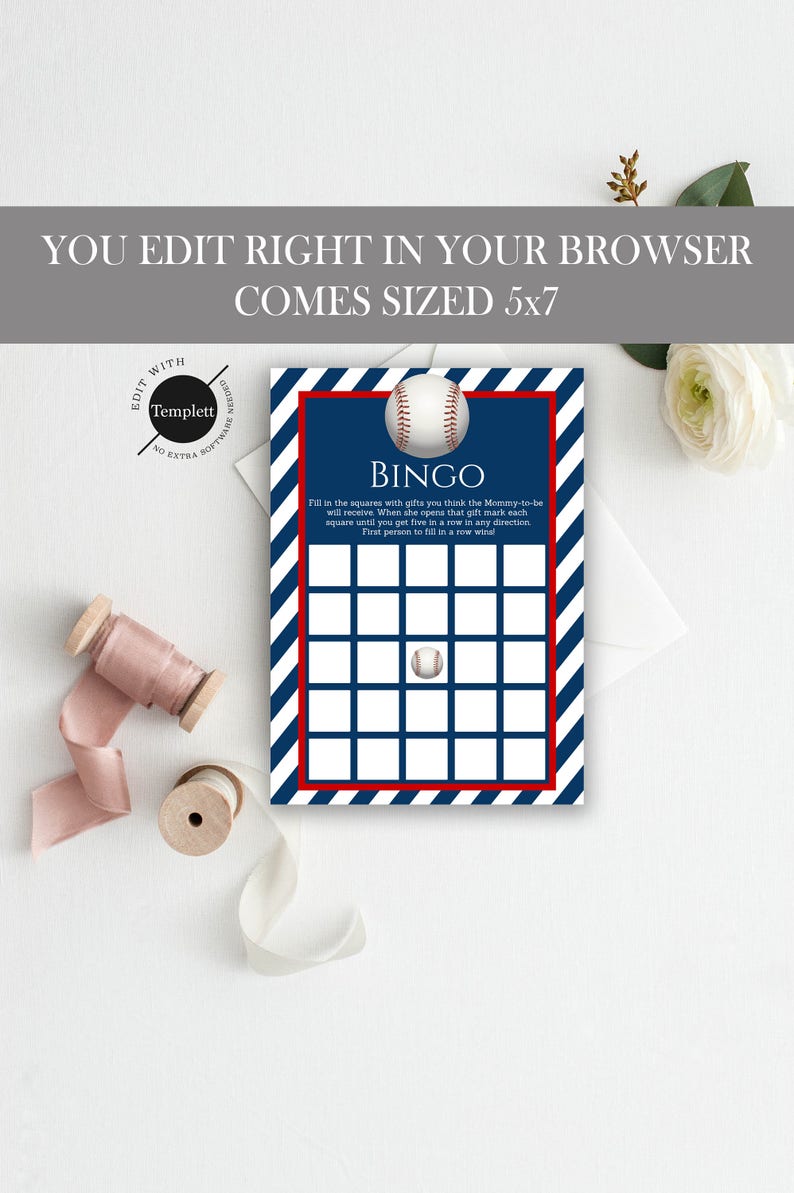 Baseball Bingo Baby Shower Card Template Baby Shower Bingo - Etsy