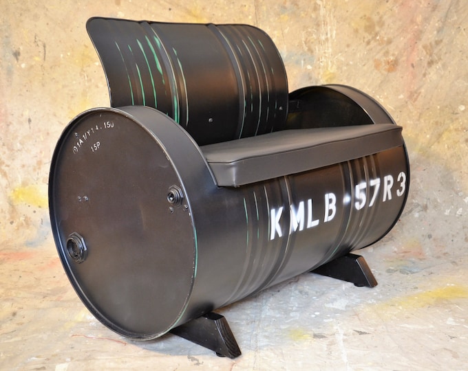 Industrial Furniture Barrel Chair Distressed Black Vinyl - Etsy