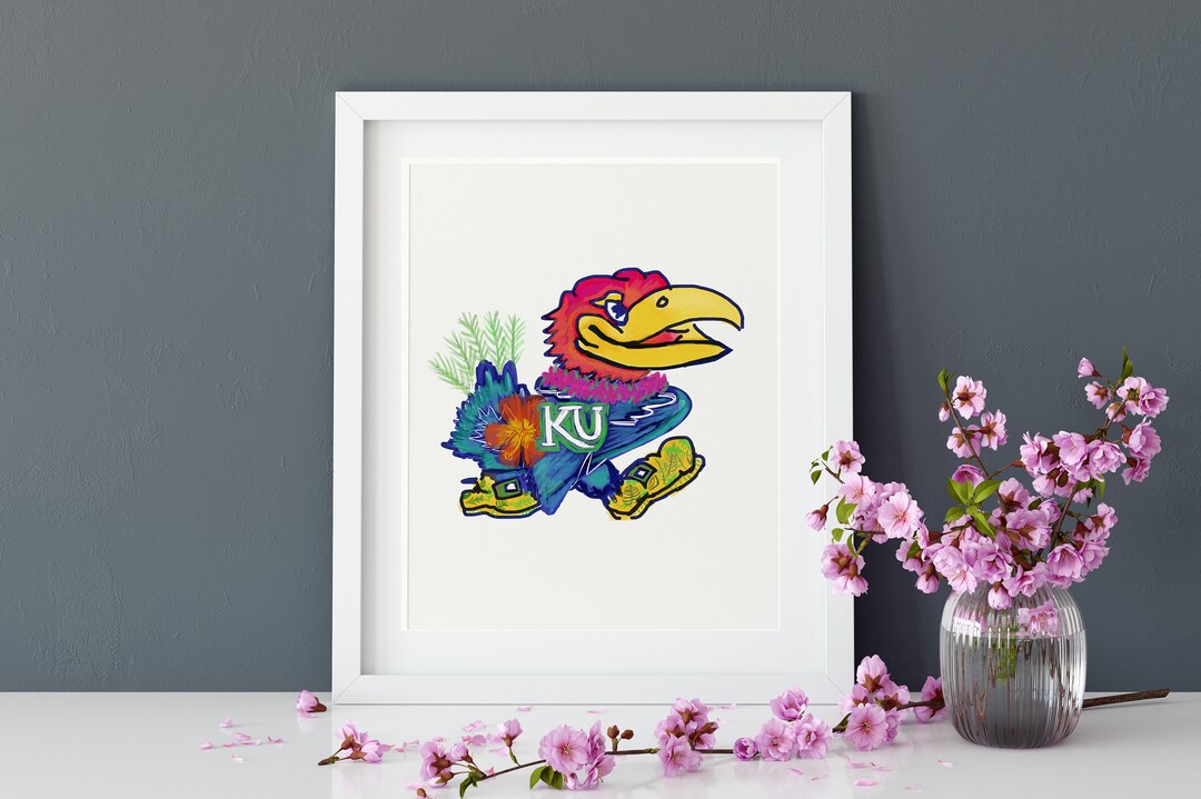 Tropical Jayhawk Hand Drawn Print Hand Drawn Reproduction Rock Chalk ...
