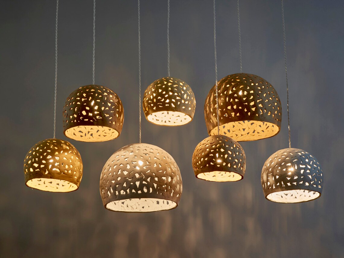 Pendant Lights. 7 Shades Chandelier. Ceramic Lamps. Hanging | Etsy