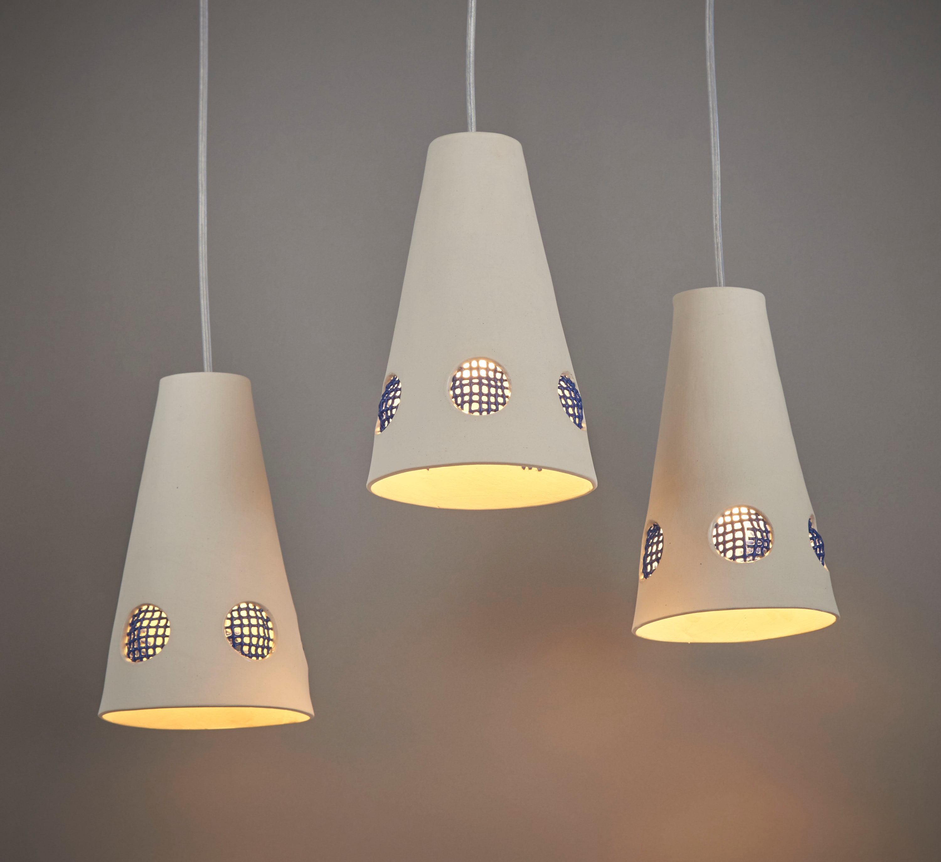 3 White Modern Ceramic Shades. Suspended Pendant Lamps for Kitchen ...