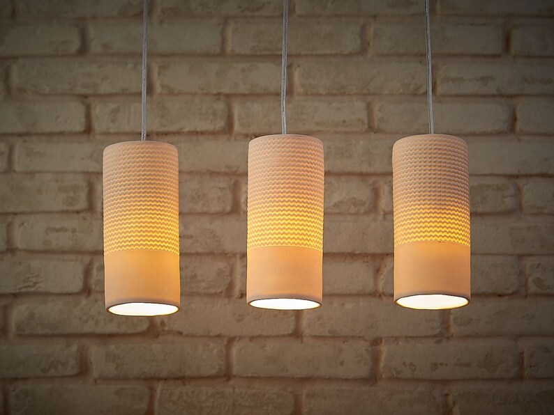 3 White Ceiling Porcelain Lights, Chandelier Modern Lighting, Cylinder ...