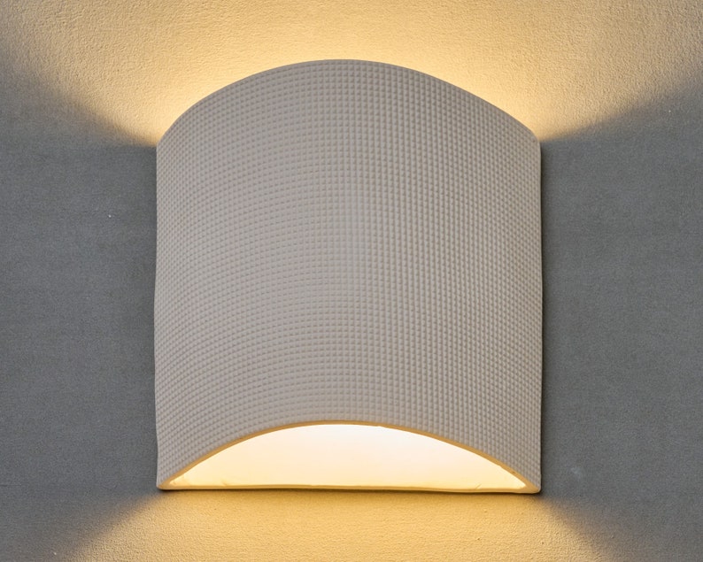 White Textured Ceramic Wall Light. Bedroom Lighting. White Wall Sconce ...