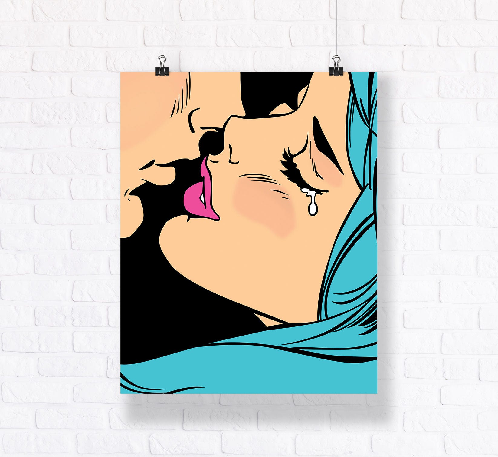 Romantic Kiss Customizable Pop Art Comic Book Illustration Etsy