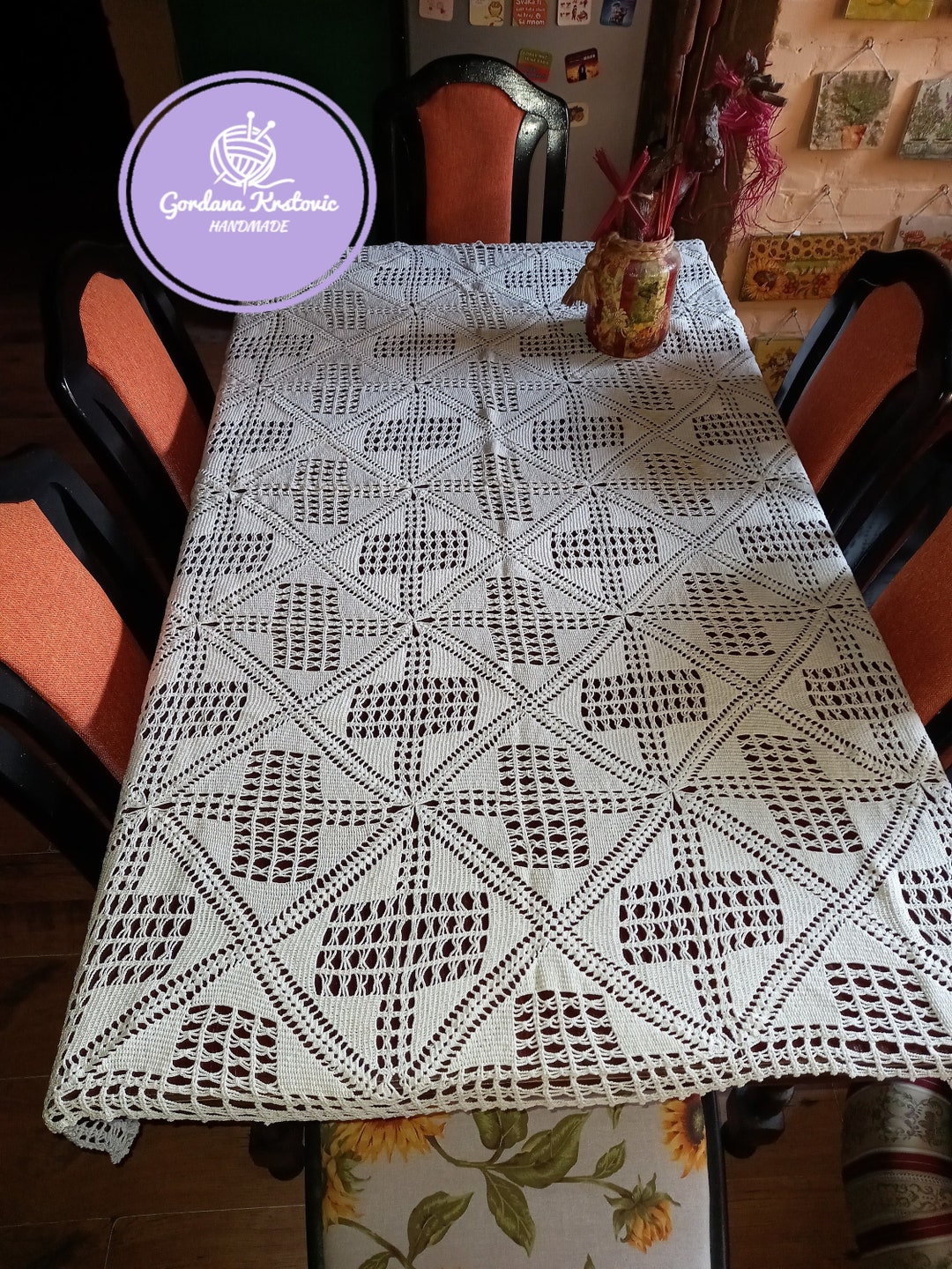Toalha de mesa vintage de renda em crochê branco, redonda, estilo boho ...