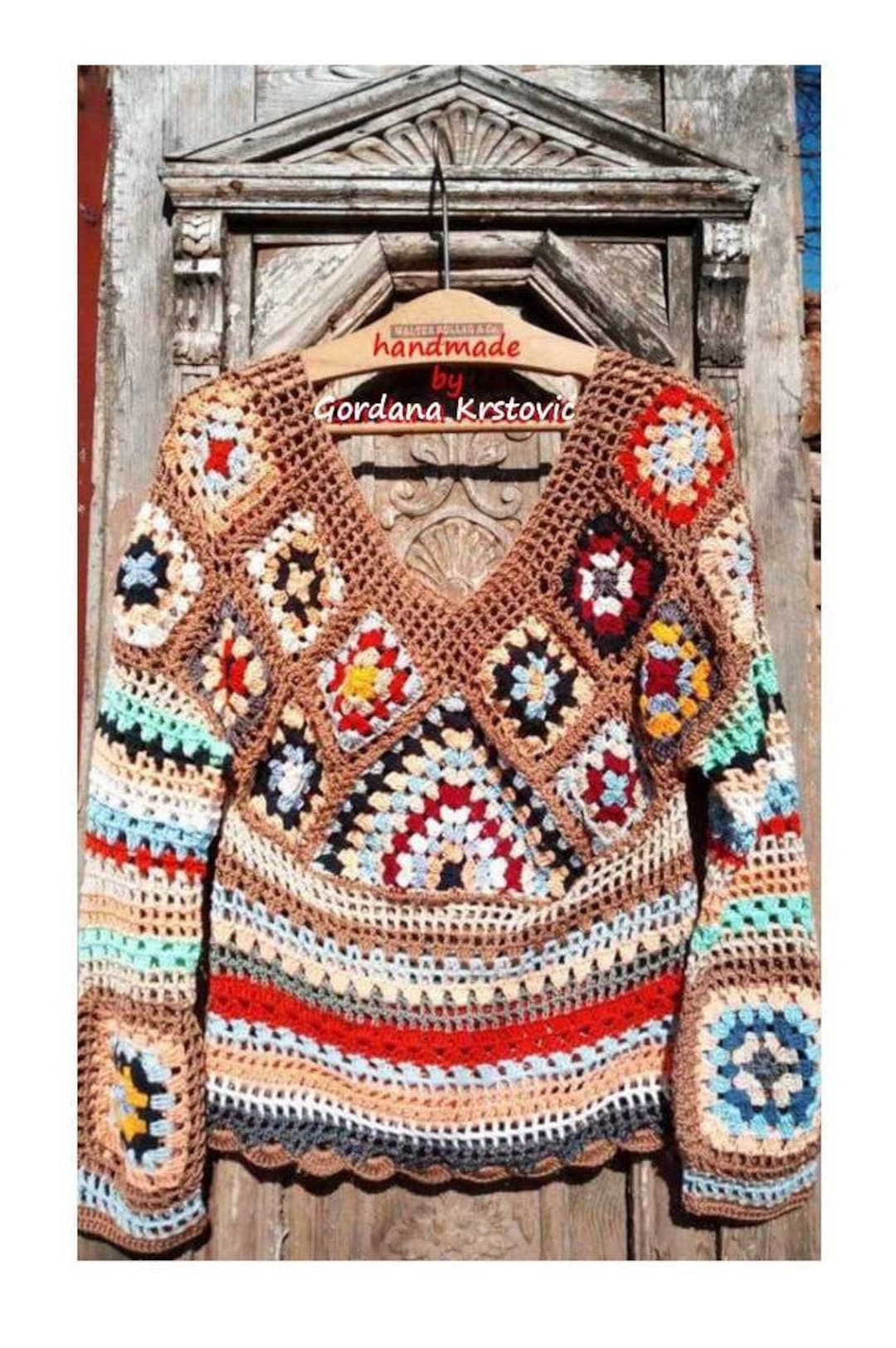 Granny Square Crop Top With Long Sleeves Crochet Patchwork Top Handmade ...