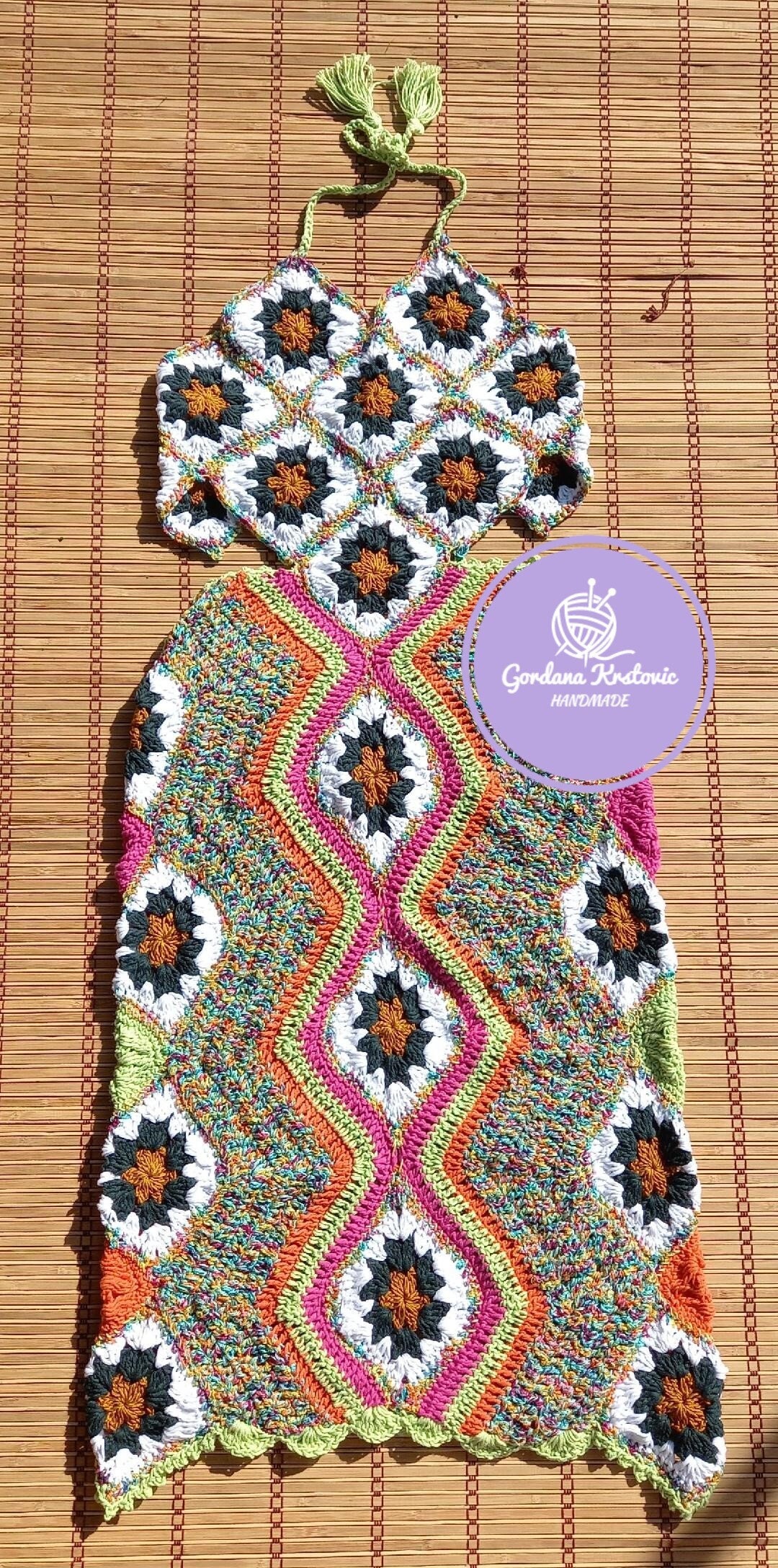 Colorful Crochet Halter Dress Summer Beach Party Patchwork Dress ...