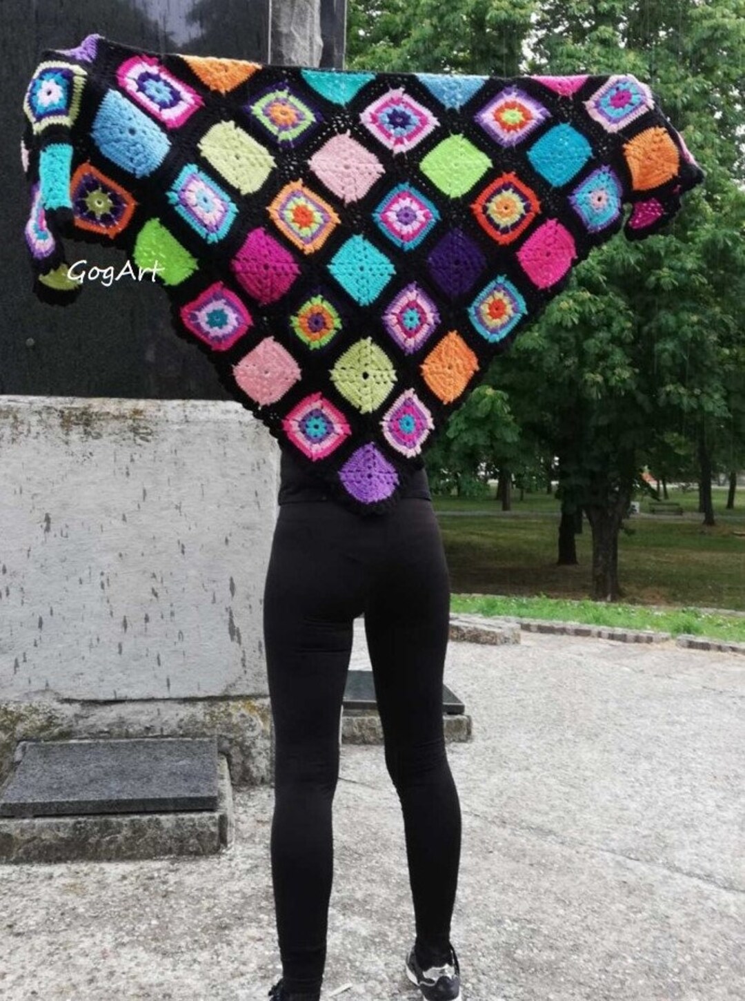 Crochet Shawl With Multicolor Granny Square Patchwork Cubes,granny ...