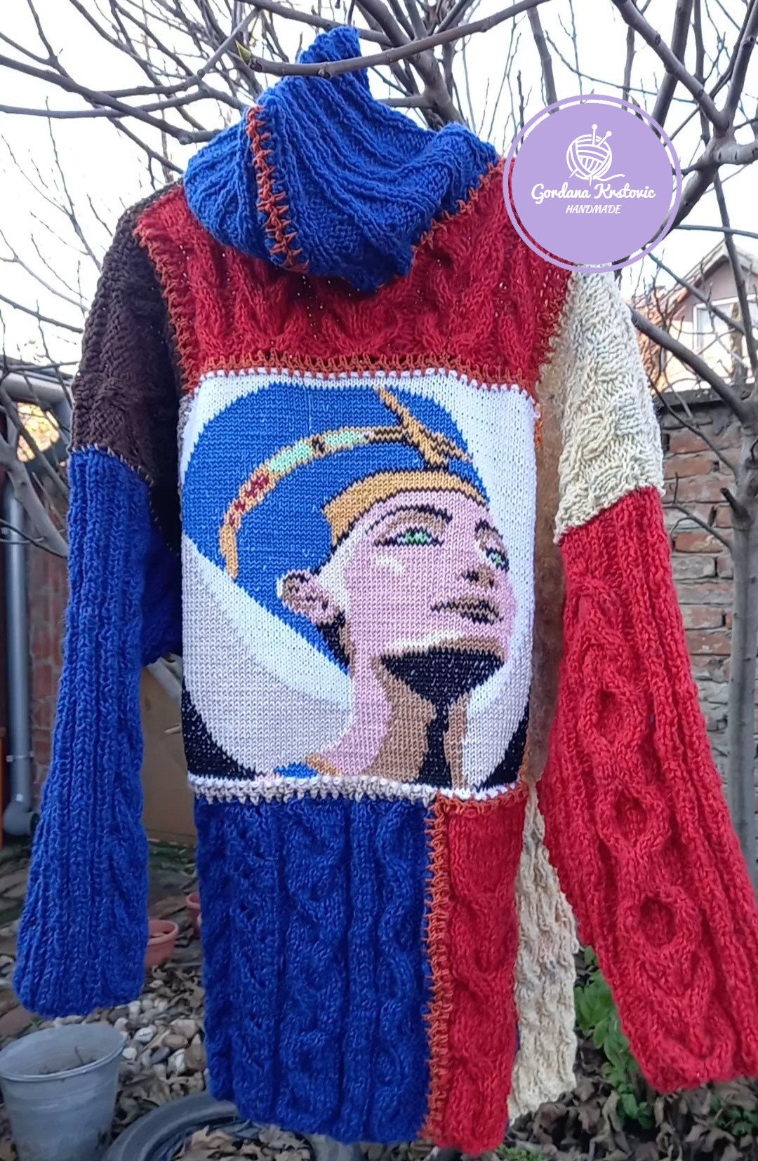 Pharaoh Chic Embroidered Patchwork Sweater Chunky Turtleneck Egyptian ...