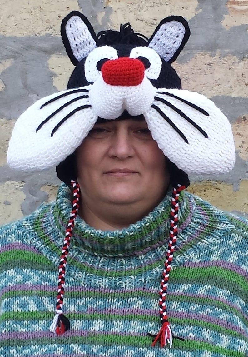 Cat Cartoon Character Hat Crochet Animals Funny Cat Hat Wool Handmade ...