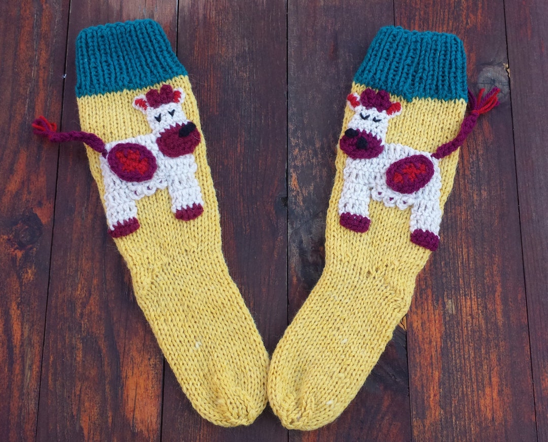 Cow Animal Socks Toddler Cow Socks Hand Knit Wool Socks Leg Warmers ...