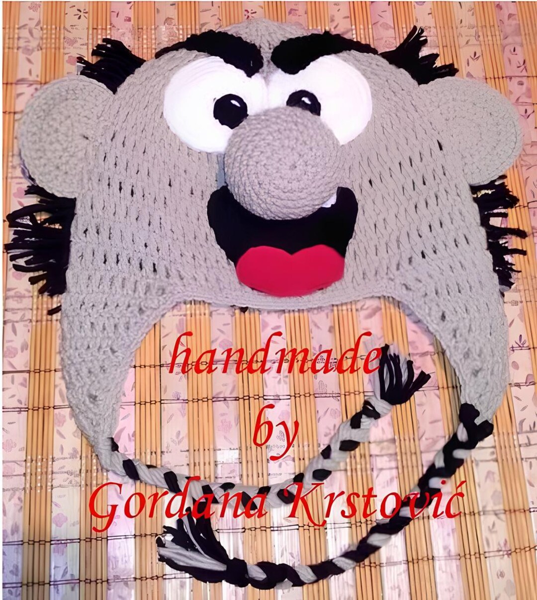 Handmade Crochet Cartoon Villain Beanie With Cat Applique Bald Scalp ...