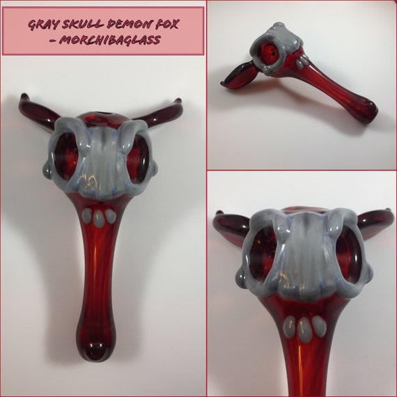 Gray Skull Demon Fox Kitsune Kyuubi Glass Pipe Anime Gaming | Etsy