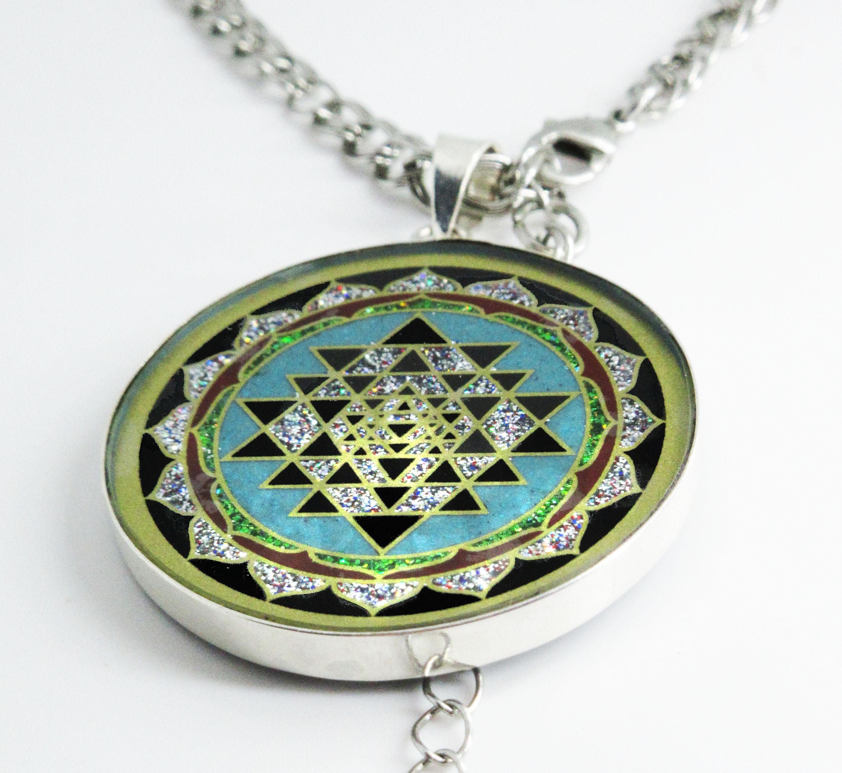 SRI YANTRA Handmade Sacred Geometry Pendant With Gemstone Backing ...