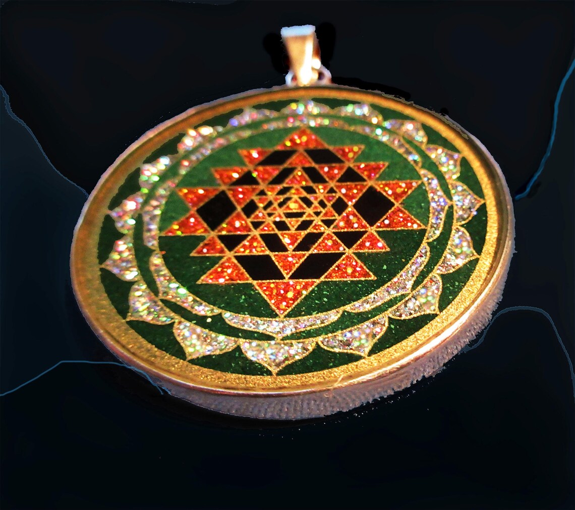 SRI YANTRA Handmade Sacred Geometry Pendant With Gemstone Backing ...