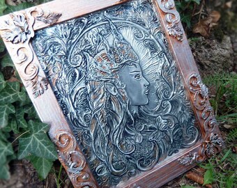 Elven Queen Embossed Portrait on Silver Tone Sheet Metal - Etsy