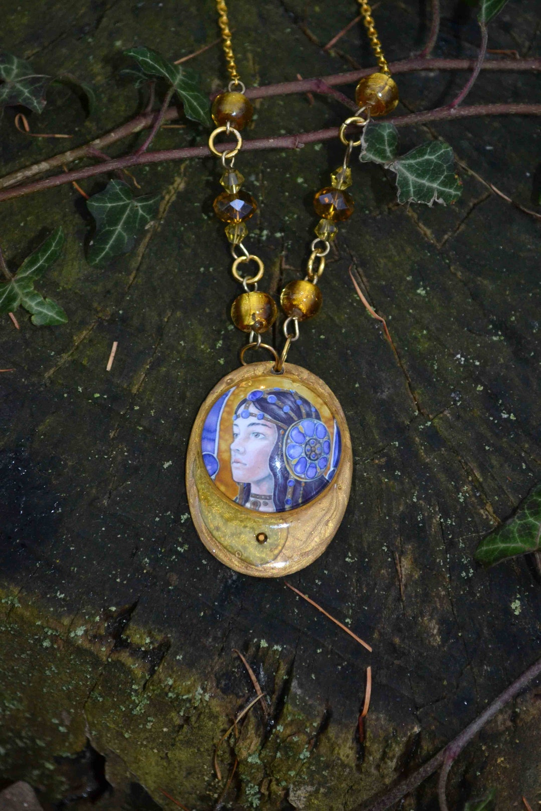 Portrait of Lady Metal Pendant, Historic Fantasy Jewelry, Handmade ...