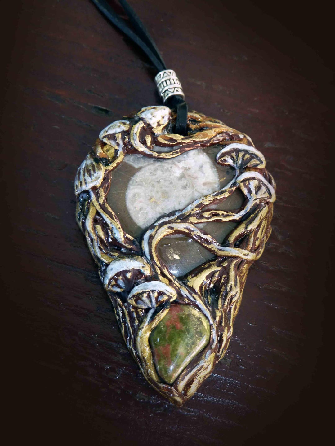 Handmade Polymer Clay Pendant: Ammonite, Unakite, Tree, Elven Fantasy ...