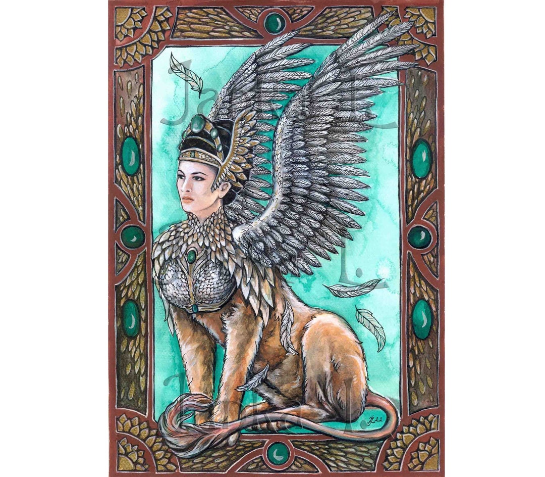 Sphinx Original Illustration, Signed Art, Watercolor Painting, Fantasy ...