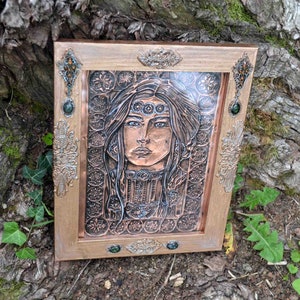 Medieval Beauty Embossed Portrait on Copper Sheet, Metal Embossing ...