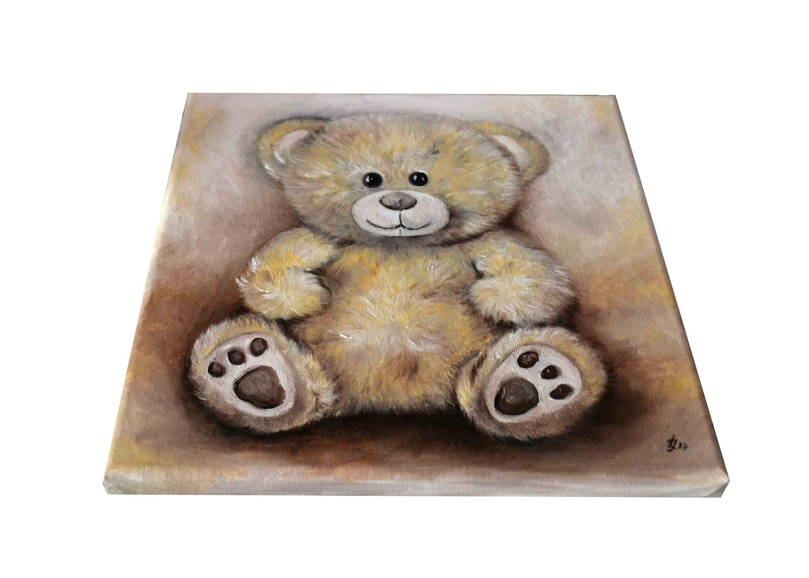 Teddy Bear Original Oil Painting on Canvas Cute Toy Art - Etsy